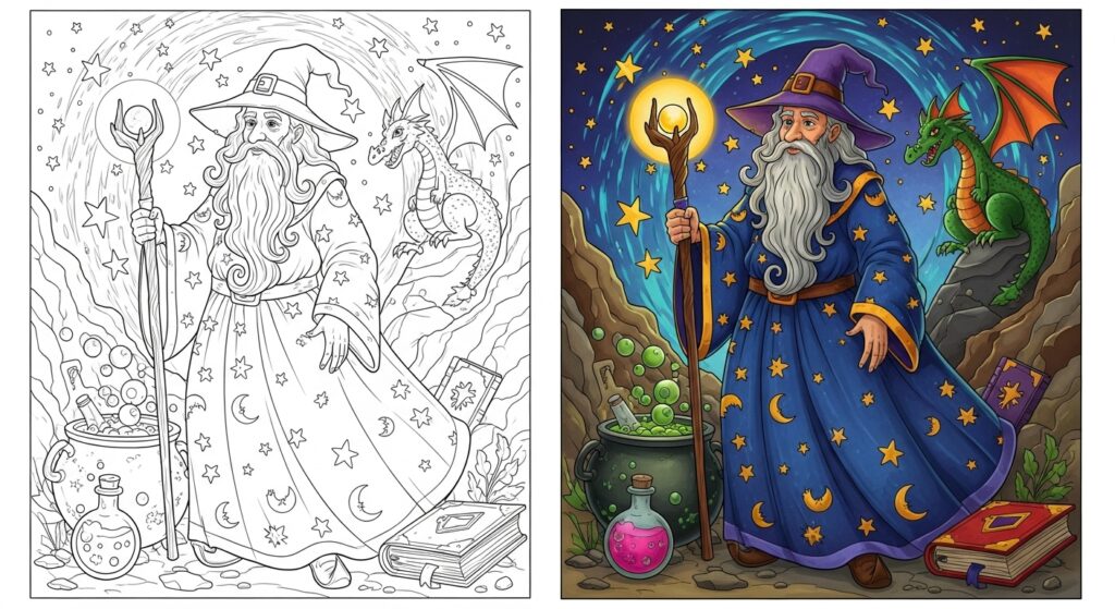 70+ Wizard Coloring Pages – Magical Fantasy Designs
